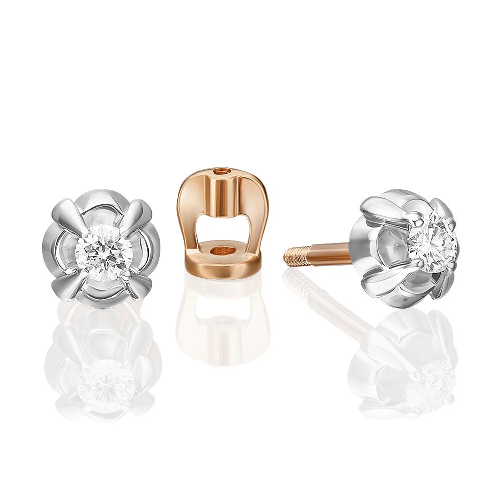 Серьги-пусеты из комбинированного золота с бриллиантом 02-5361-00-101 ...